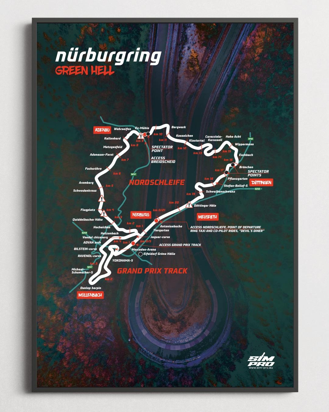 Poster Nürburgring Nordschleife "green Hell" Corner Map - A2 (42 X 59,4 ...