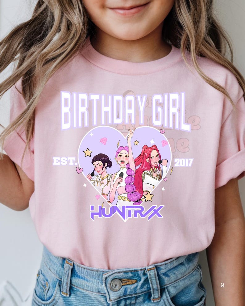Huntrix K-pop Demon Hunters BIRTHDAY TSHIRT PNG Pink and Purple Design ...