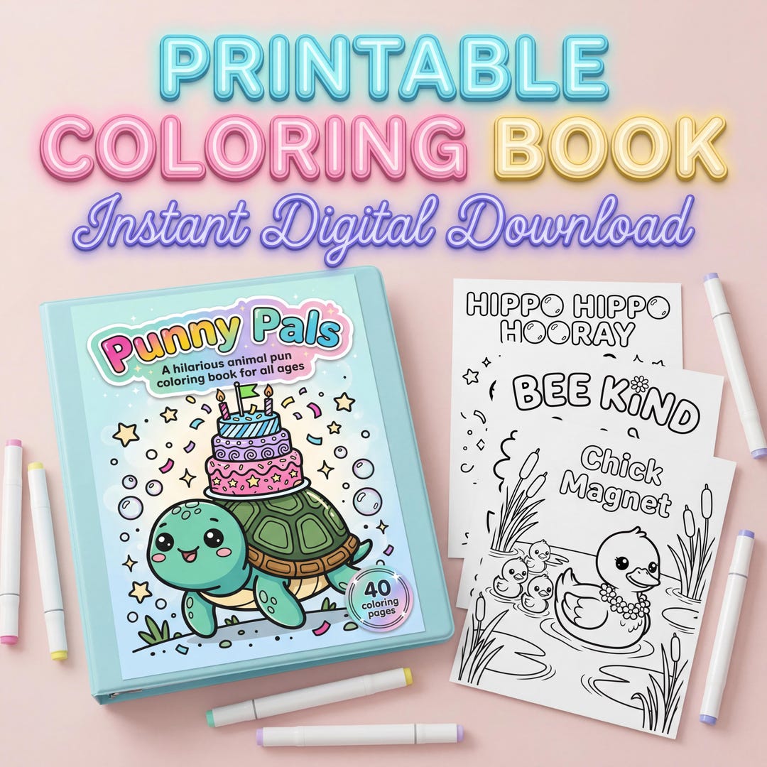 Punny Pals Animal Coloring Book | Hilarious Puns, 40 Pages (digital ...
