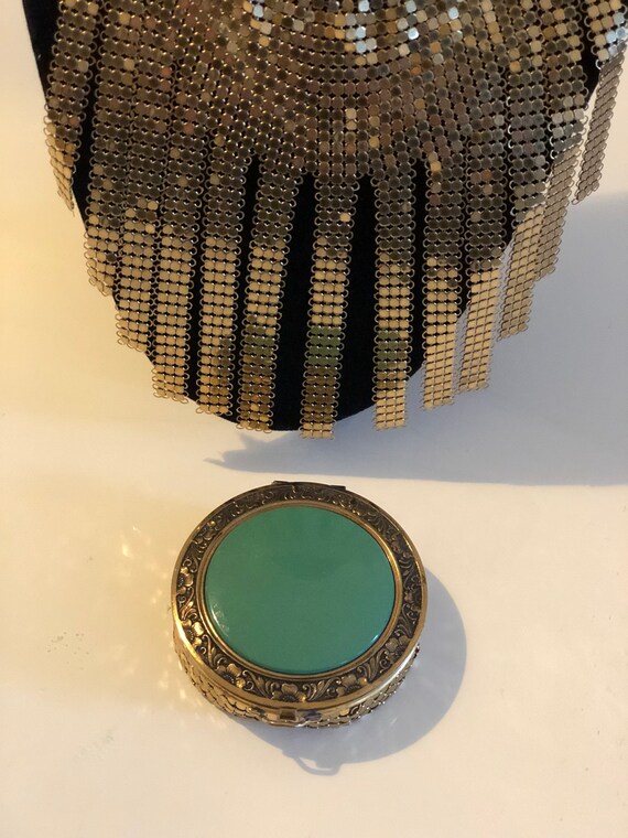 Vintage Evans mesh enamel necklace compact set - Gem