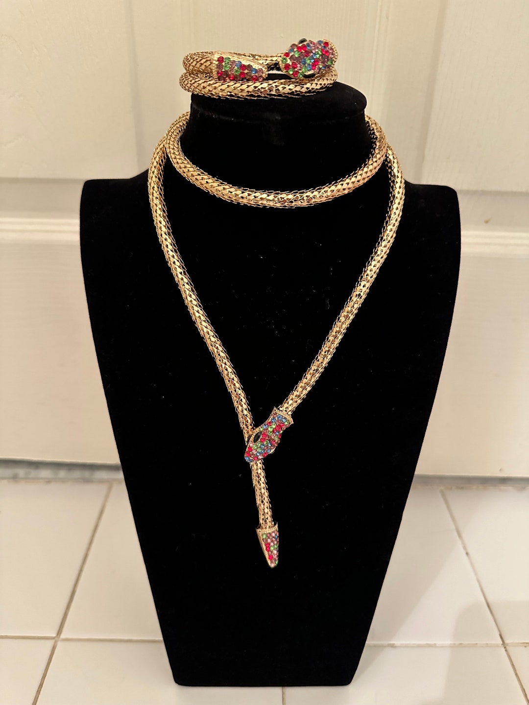 Vintage Mesh Rhinestone Snake Set - Etsy