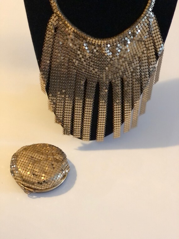 Vintage Evans mesh enamel necklace compact set - Gem