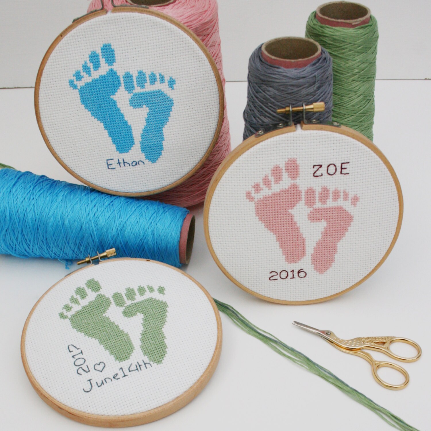 Baby Cross Stitch Kit Mini 'baby Feet' Sampler.pink - Etsy