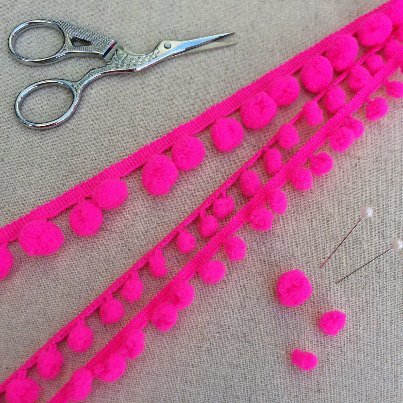 Neon Pink Pom Pom Trim. Bright Pink Pom Pom. 10 and 15mm Pom | Etsy