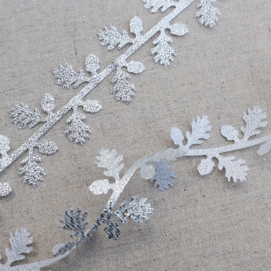 Silver Oak Leaf Ribbon. Metallic Oak and Acorn Christmas Ribbon ...