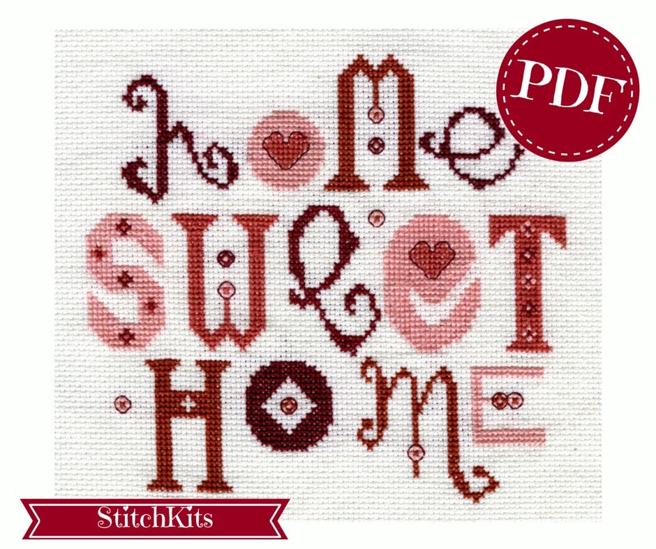 Home Sweet Home, Cross Stitch Chart Download, PDF. Contemporary Cross ...