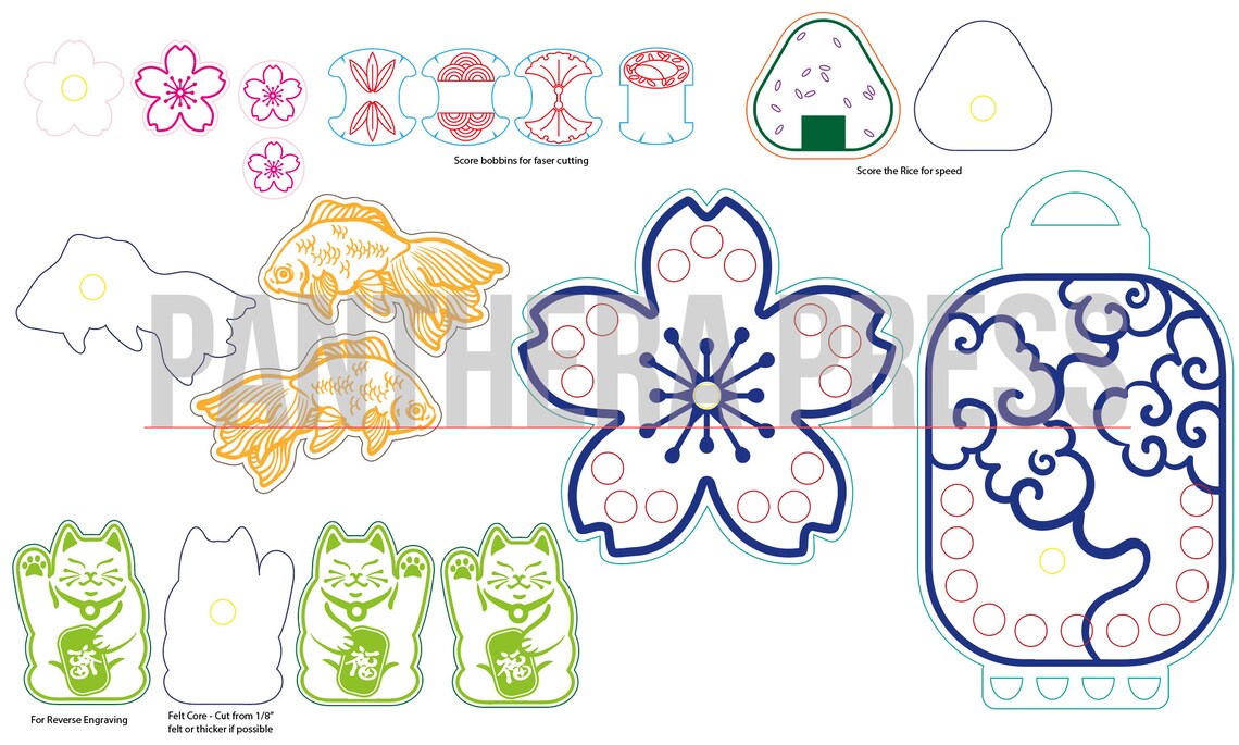 Japanese Motif Embroidery Accessory Kit Laser Cutting Files | Etsy