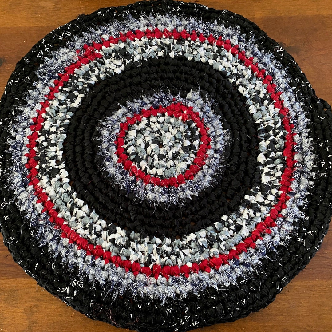 Rag Rug Red Black Bulldog Handmade 100% Cotton Accent Farmhouse Kitchen ...