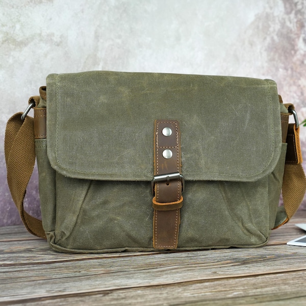 Leather Camera Bag Waxed Canvas - Etsy