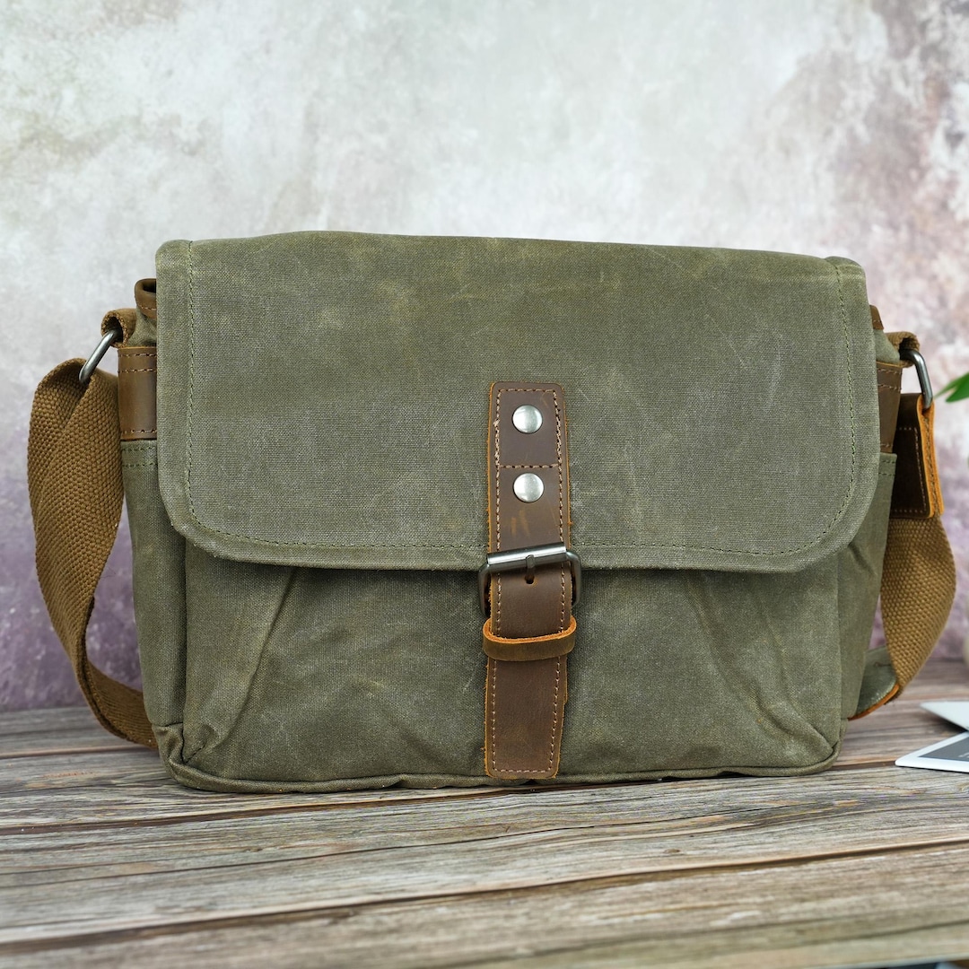 Waxed Canvas Leather Camera Bag, Waterproof DSLR Mirrorless Camera Bag ...