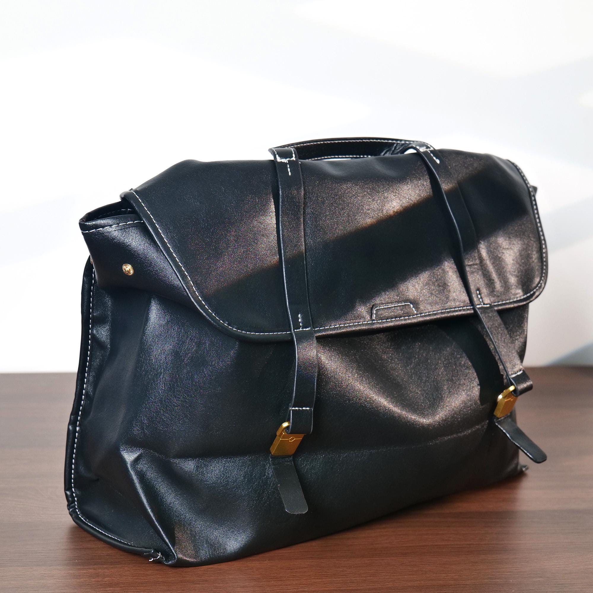 Black Leather Briefcase for Women - Convertible Single Shoulder ...