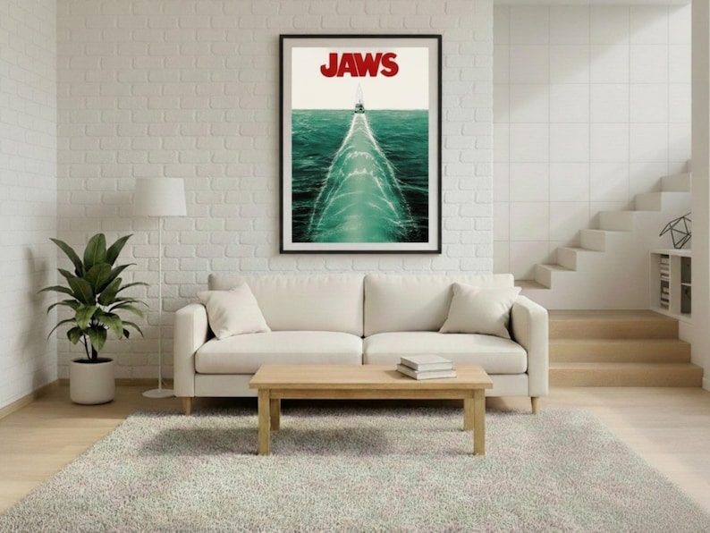 Jaws (1975) Vintage Movie Poster | Minimalist Retro Wall Art | Digital ...