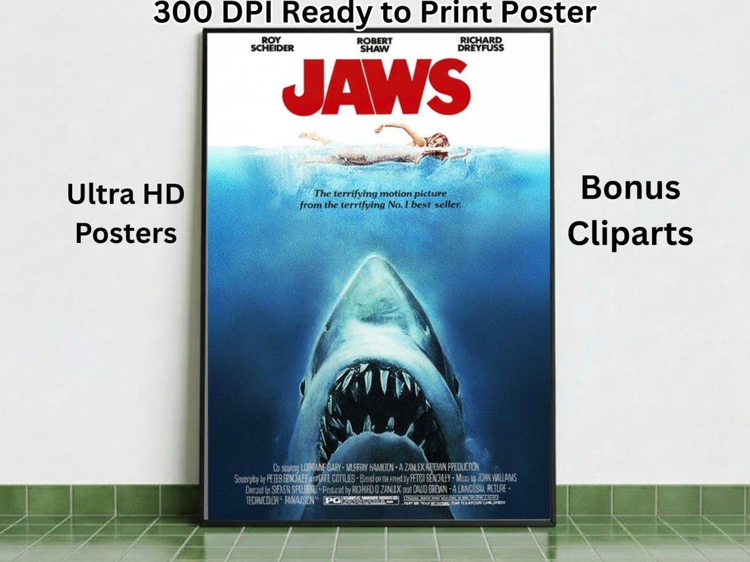 Jaws (1975) Vintage Movie Poster | Minimalist Retro Wall Art | Digital ...