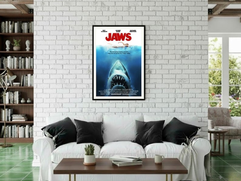 Jaws (1975) Vintage Movie Poster | Minimalist Retro Wall Art | Digital ...