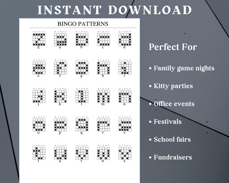 100 Printable Bingo Patterns • 5x5 Grids • Pattern Call Cards • Instant ...