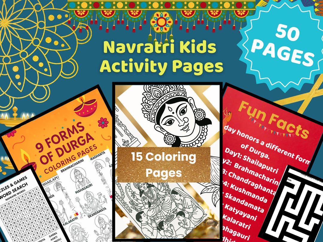 Navratri Activity Pack: Coloring Pages, Puzzles, Games (PDF Printable ...
