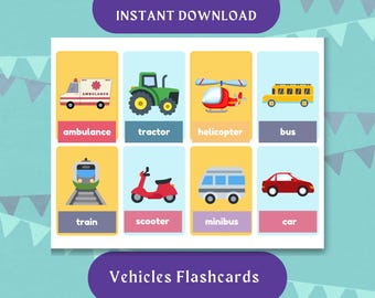 Vehicles Flashcards | Transportation Learning Cards (digital Download ...