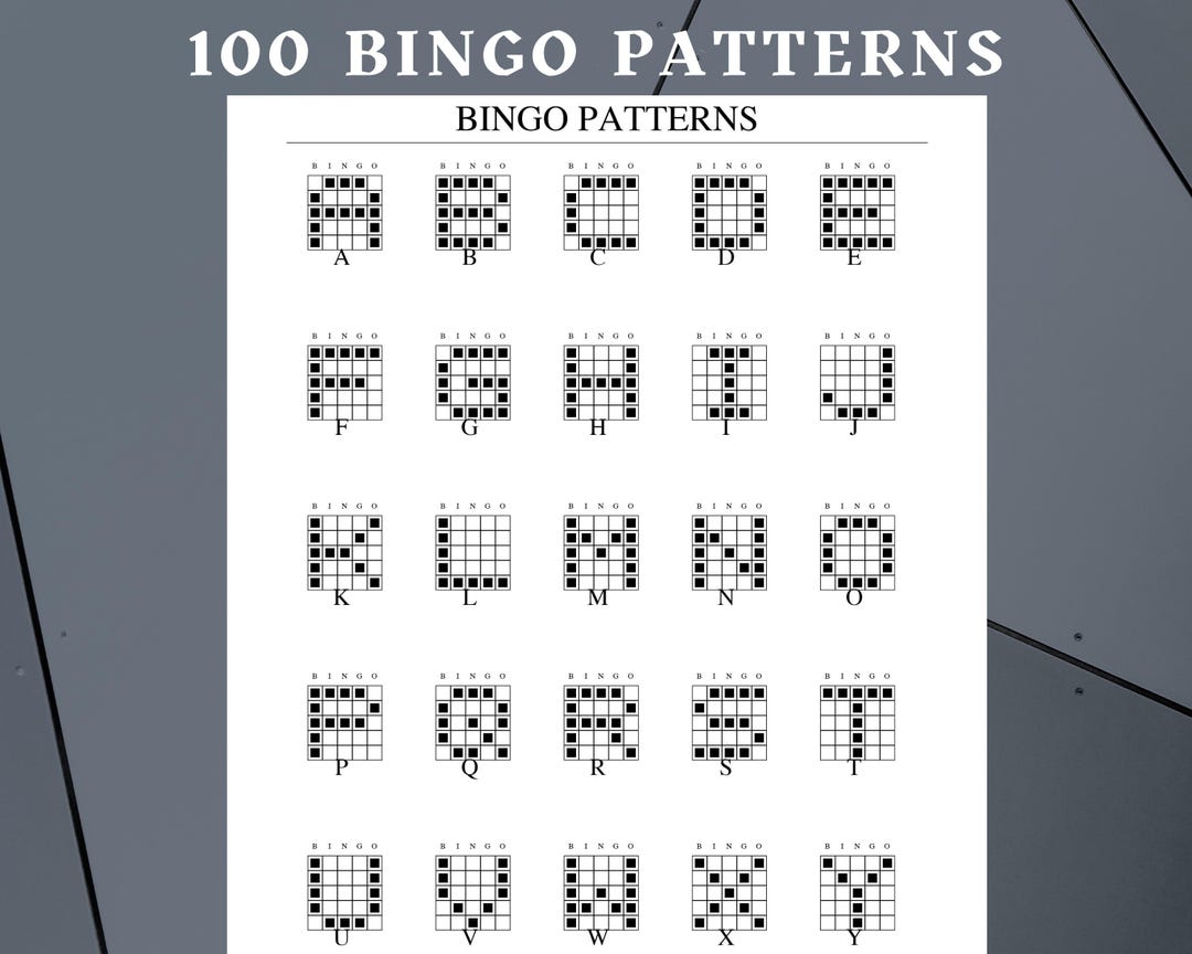 100 Printable Bingo Patterns • 5x5 Grids • Pattern Call Cards • Instant ...