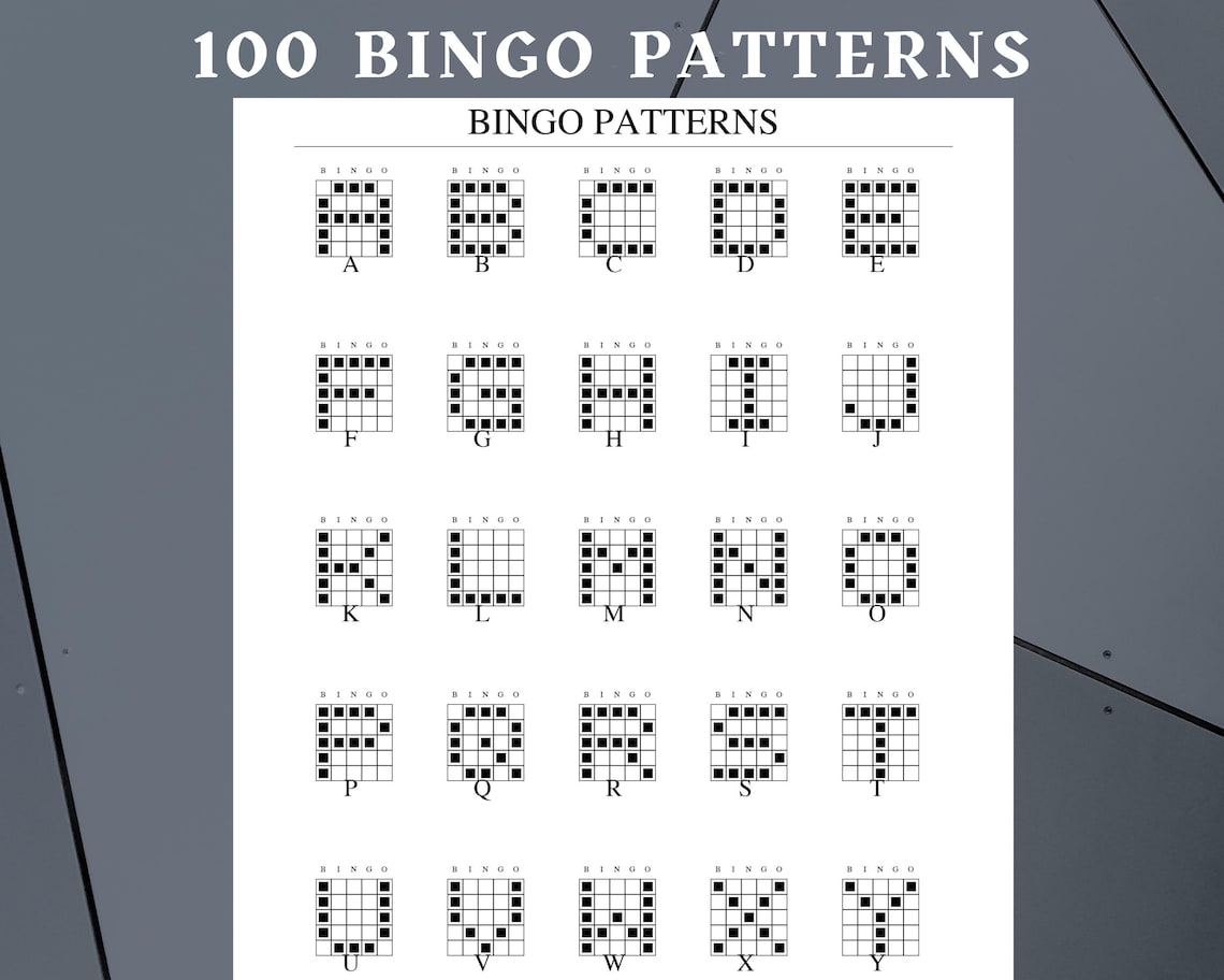 100 Printable Bingo Patterns • 5x5 Grids • Pattern Call Cards • Instant ...
