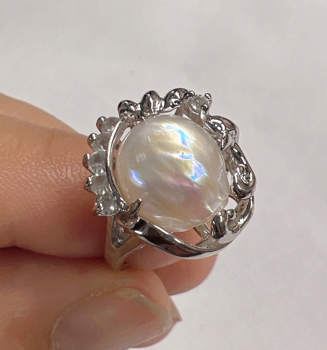 Genuine Pearl Ring, Freshwater Pearl Baroque Pearl Ring, Nature Ivory ...