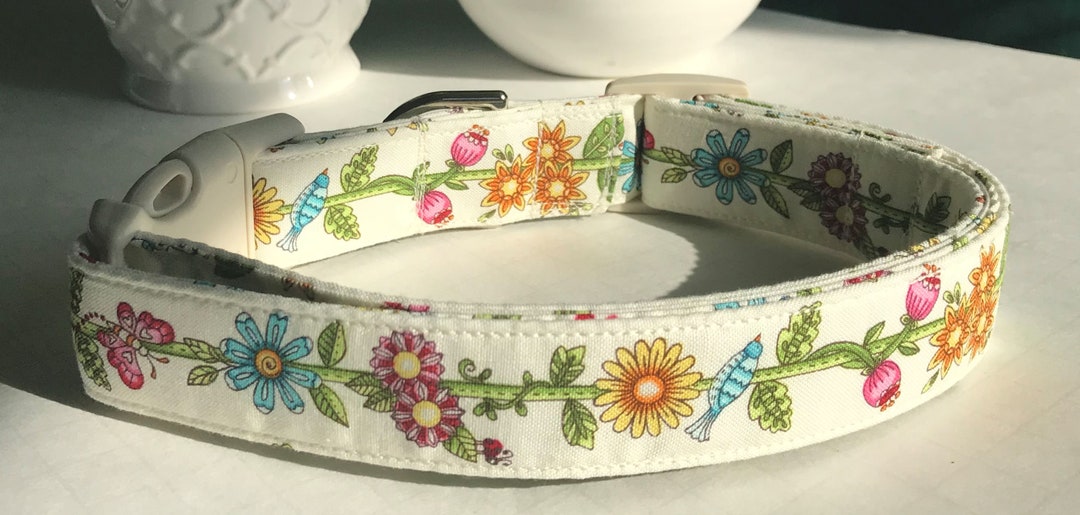 Floral Vine, Bird and Butterfly Dog Collar Size XS, S, M or L - Etsy