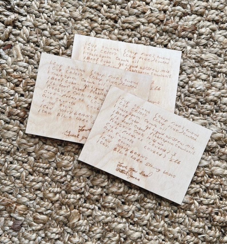 Family Hand Written Recipe Card - Wood Index Card - Laser Engraved ...