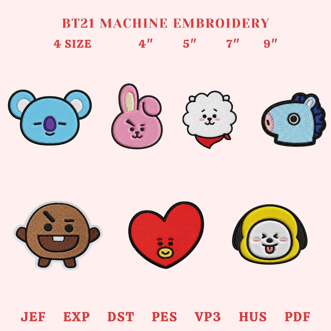 BT21 Characters Embroidery Design: BTS Machine Embroidery Files - Etsy