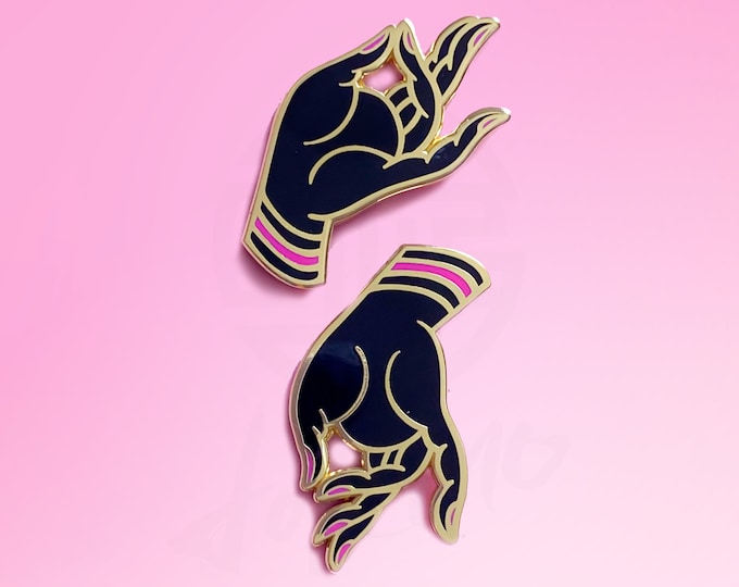 Modern Buddha HANDS Black Gold Hard Enamel 2 Pins Beautiful Asian Hand ...