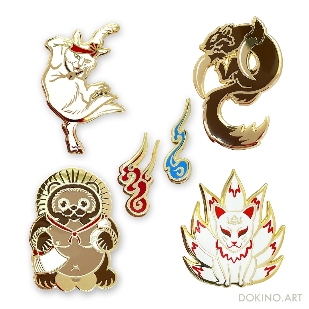 Yokai 5 Pin Set Limited Edition Collaboration With Bakezori Books
