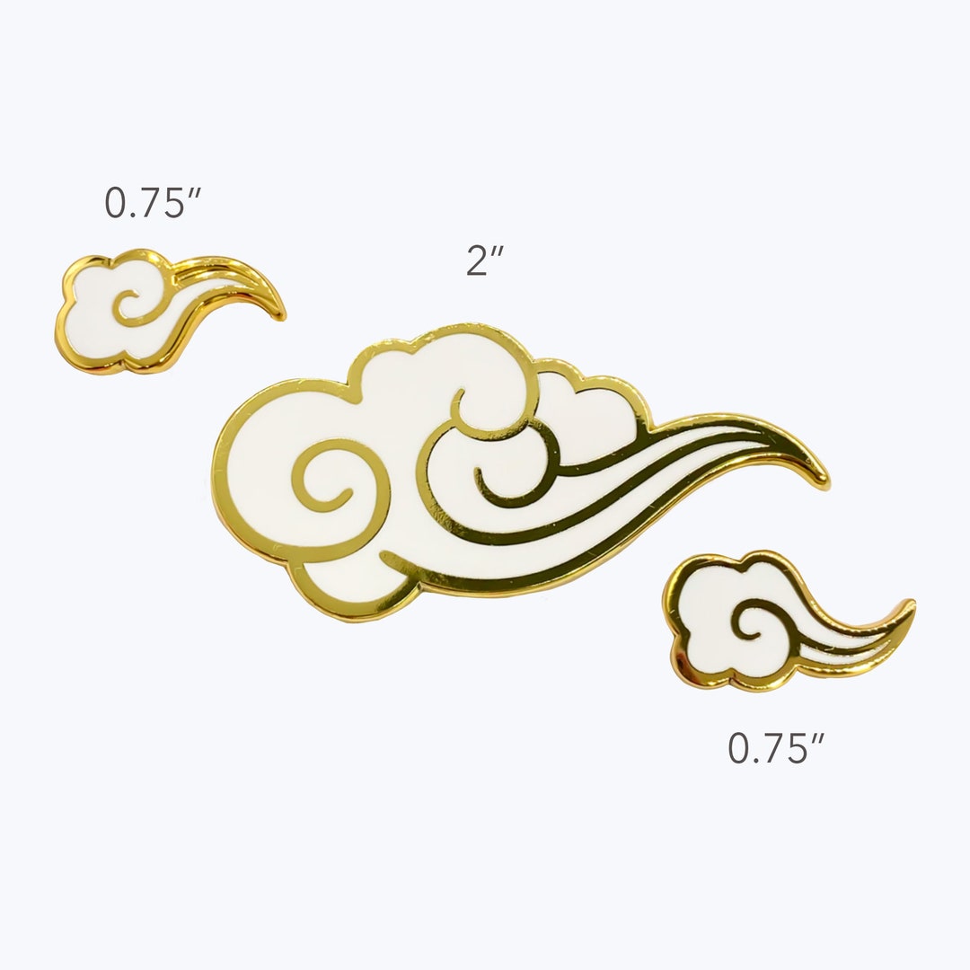 Gold Clouds 3 Pc Set - WHITE Hard Enamel Pins Asian Ornamental ...