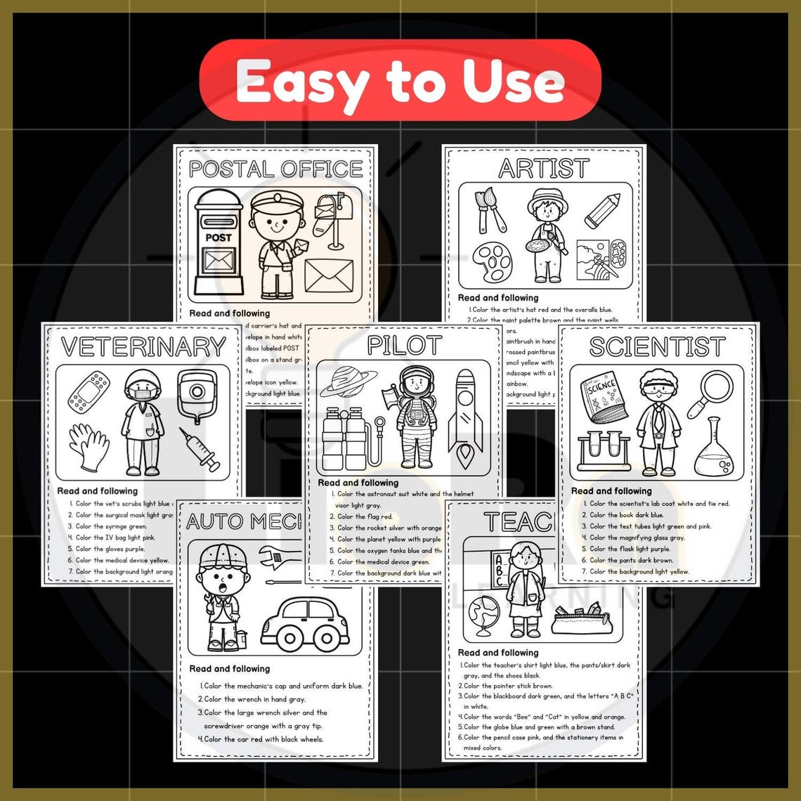 Follow Directions Coloring | Community Helpers & Career Labor | Read ...