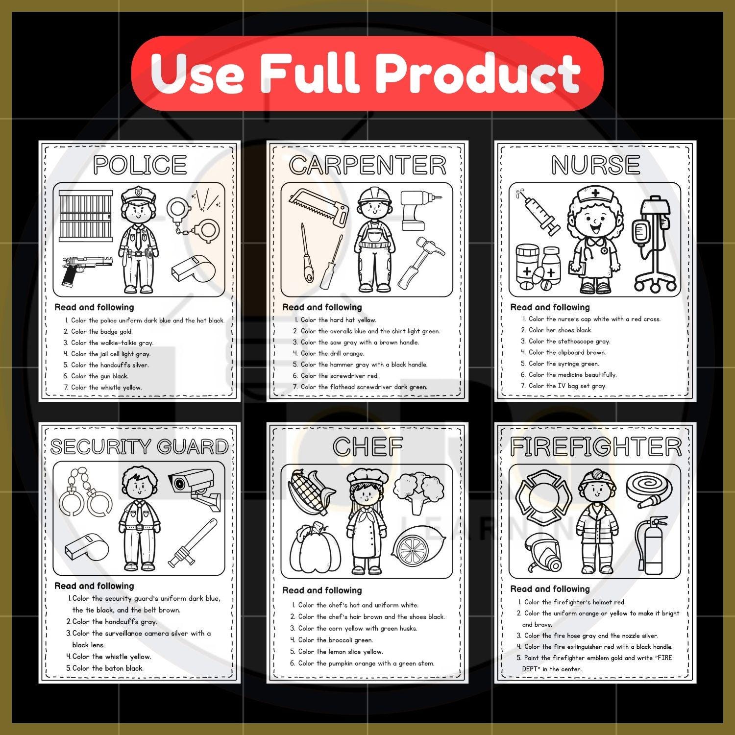 Follow Directions Coloring | Community Helpers & Career Labor | Read ...