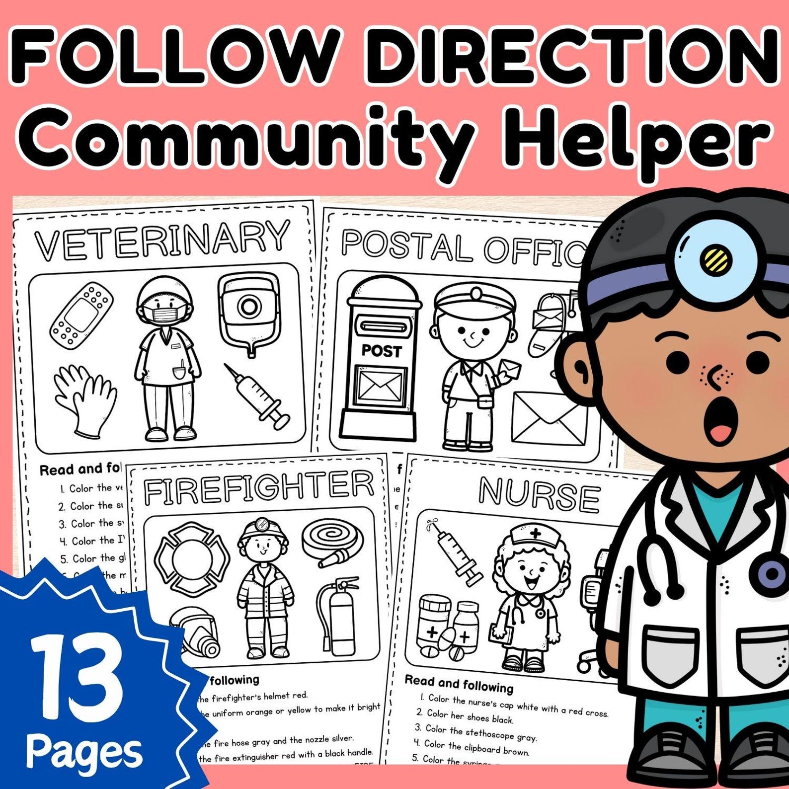 Follow Directions Coloring | Community Helpers & Career Labor | Read ...