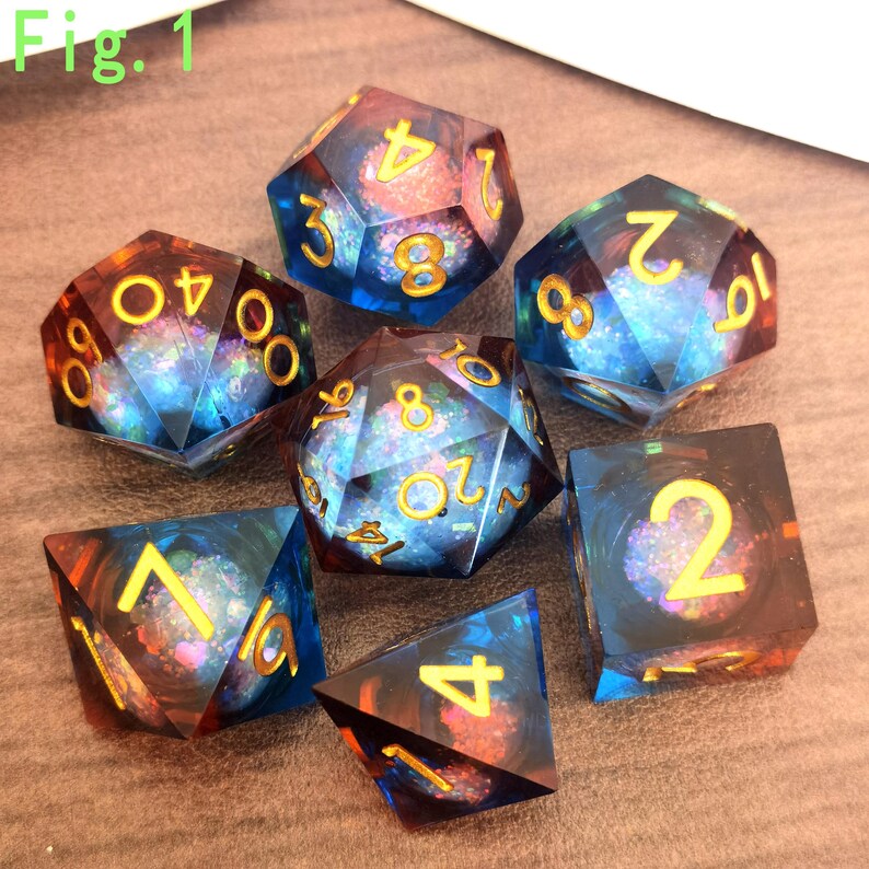 Dream Vortex Liquid Core Resin Dice Set, Blue and Red Color Scheme ...