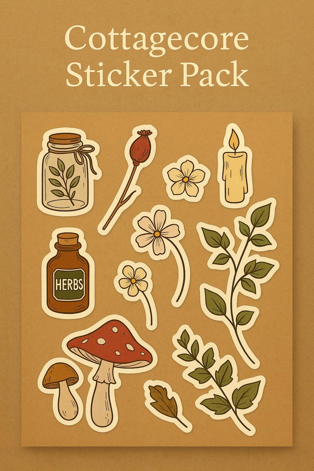 Cottagecore Sticker Pack: Waterproof Nature, Plant & Mushroom Decals - Etsy