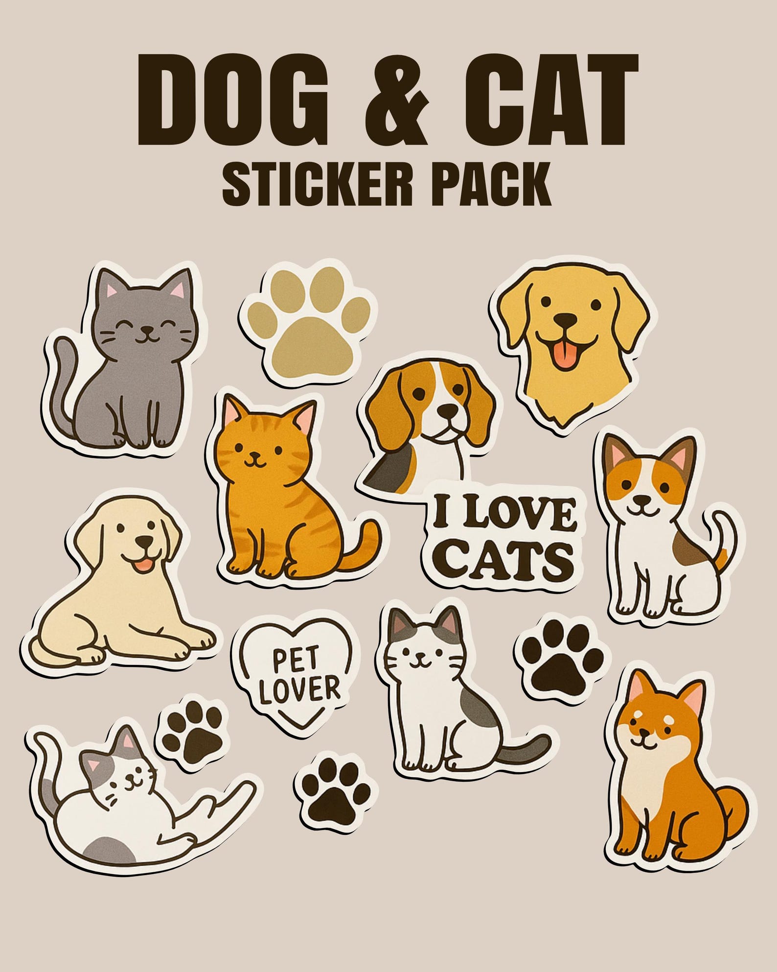 Dog & Cat Sticker Pack | Cute Vinyl Stickers for Pet Lovers, Journals ...