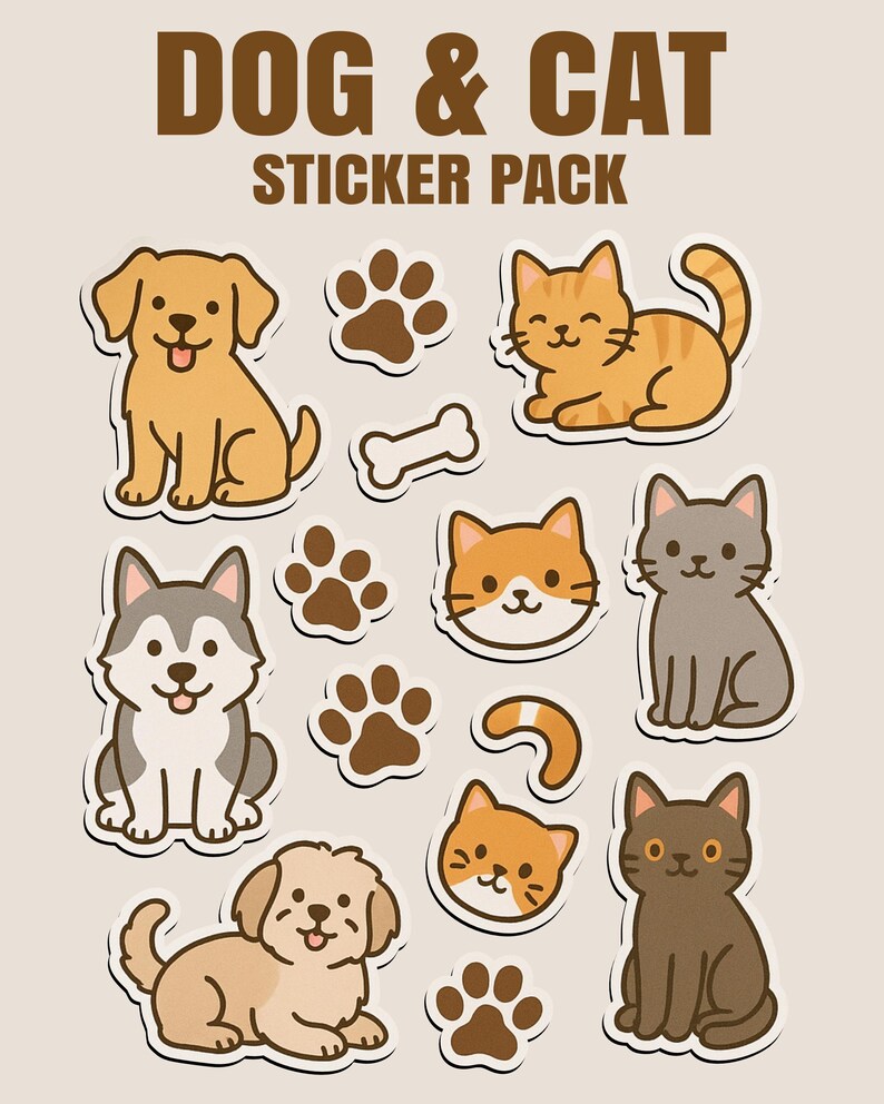 Dog & Cat Sticker Pack | Cute Vinyl Stickers for Pet Lovers, Journals ...