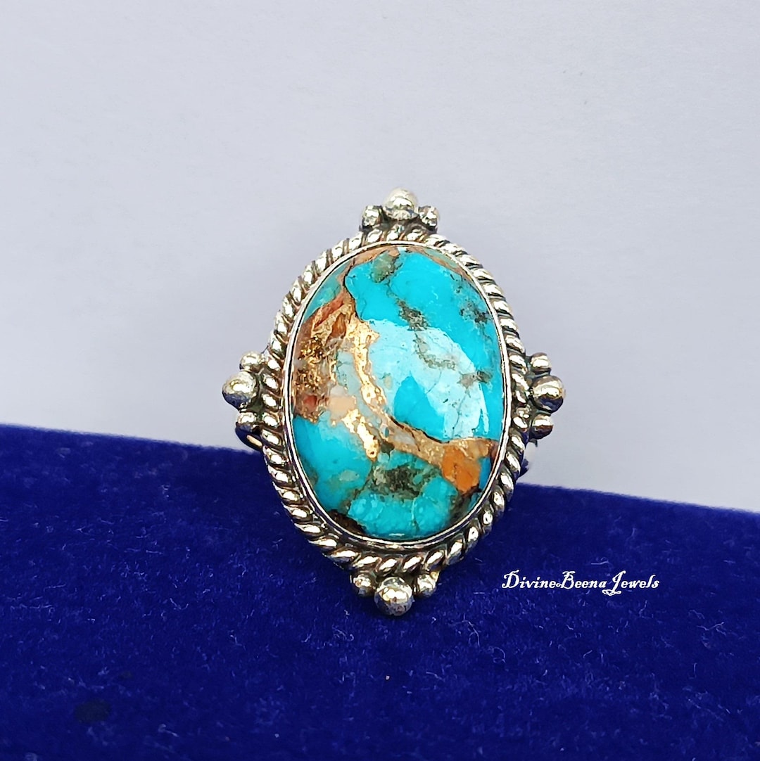 Kingsman Oyster Turquoise Sterling Silver Ring: Handmade Gemstone ...