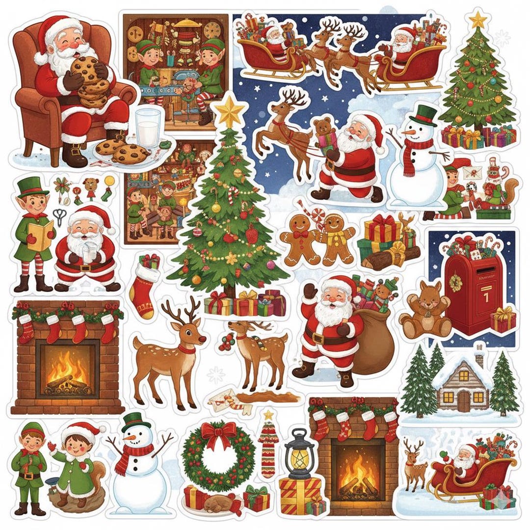 Christmas Sticker Pack, Holiday Sticker Set, Santa Stickers, Reindeer ...