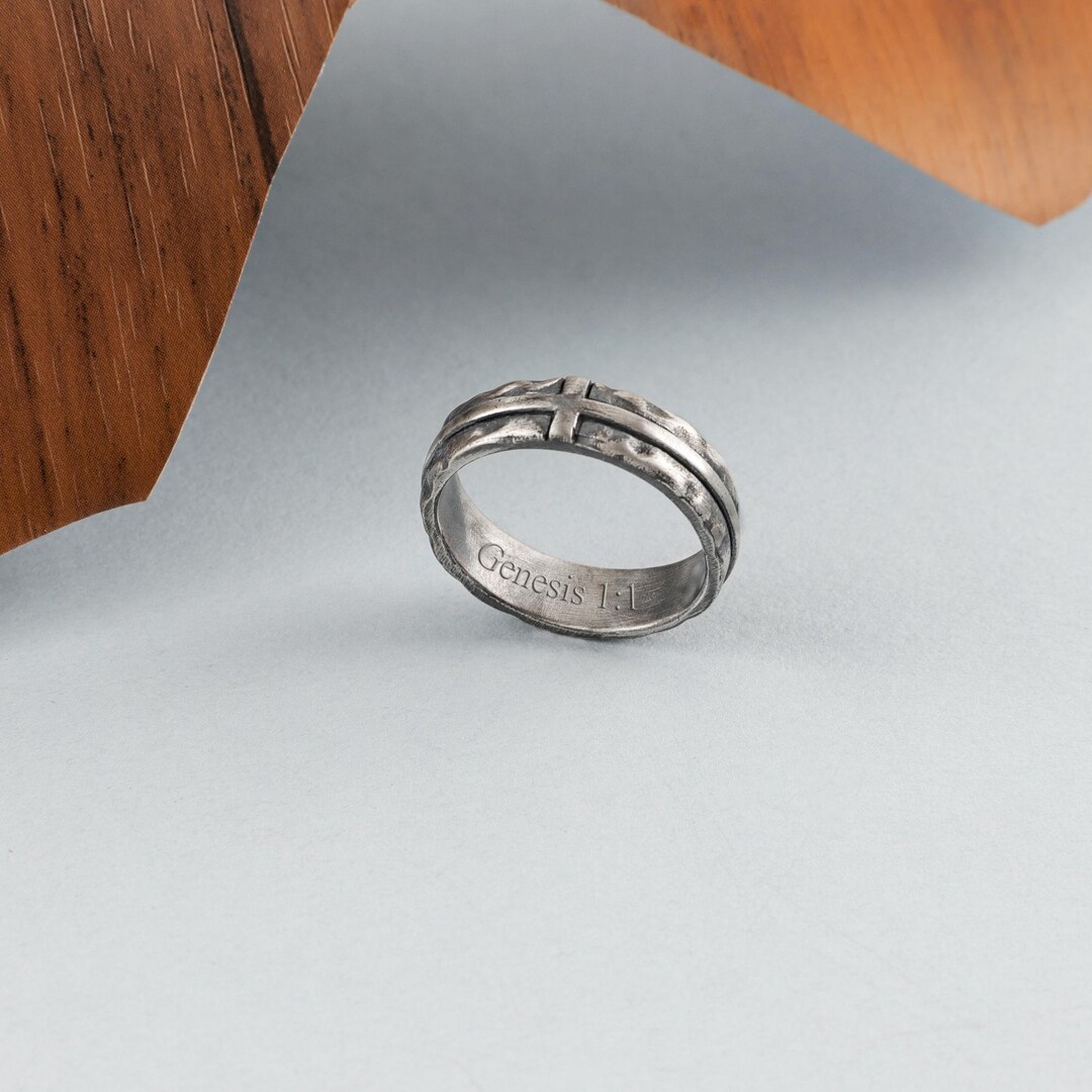 Engraved Cross Ring, 925 Sterling Silver Men's Band - Etsy