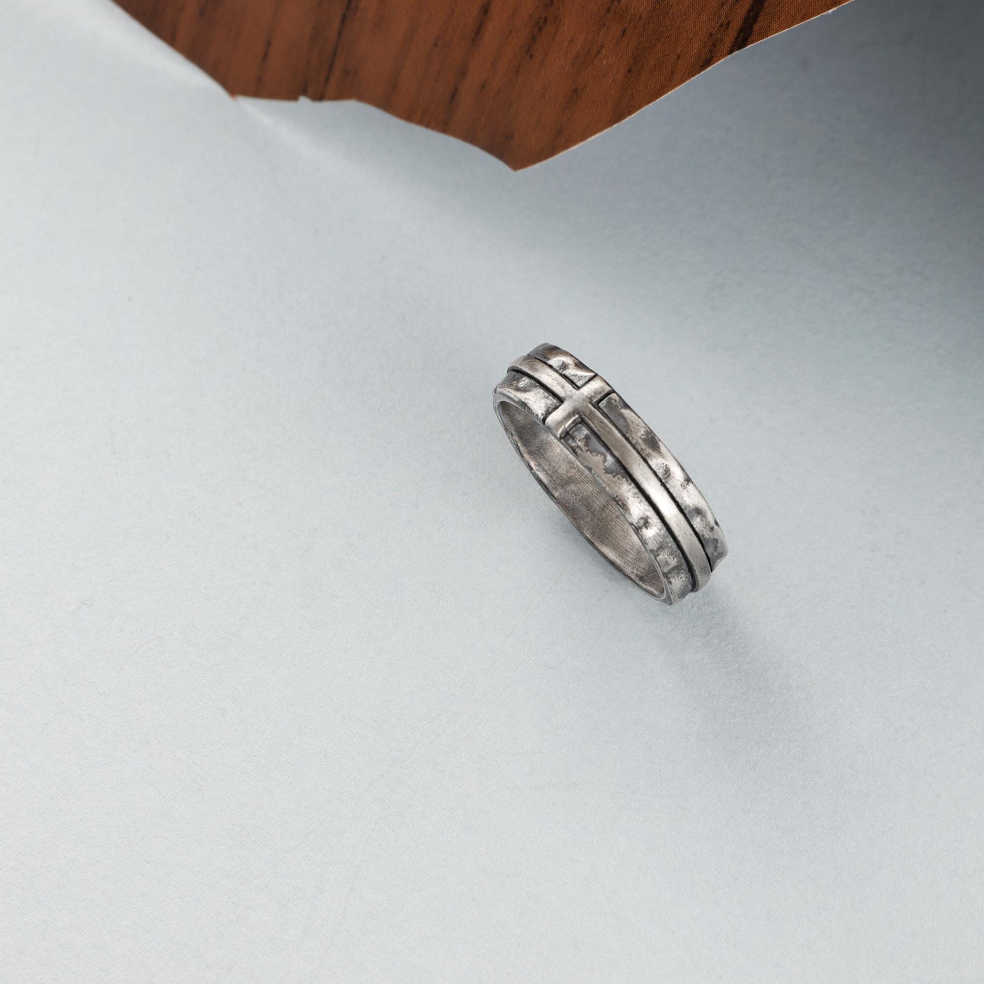 Engraved Cross Ring, 925 Sterling Silver Men's Band - Etsy