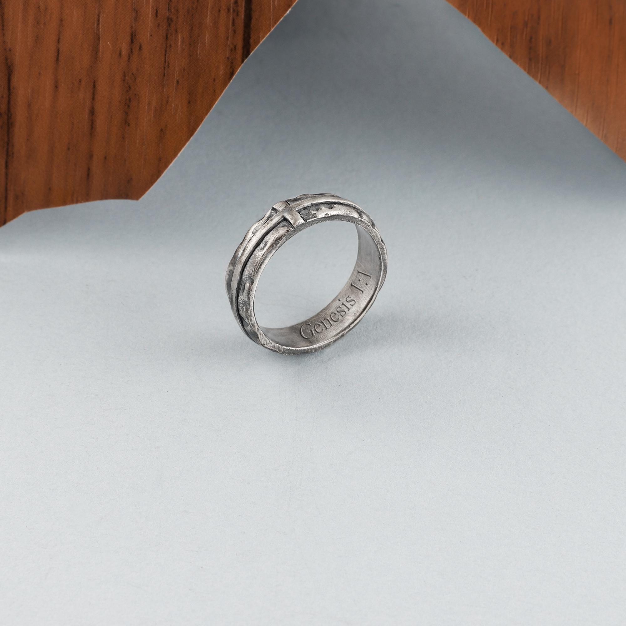 Engraved Cross Ring, 925 Sterling Silver Men's Band - Etsy