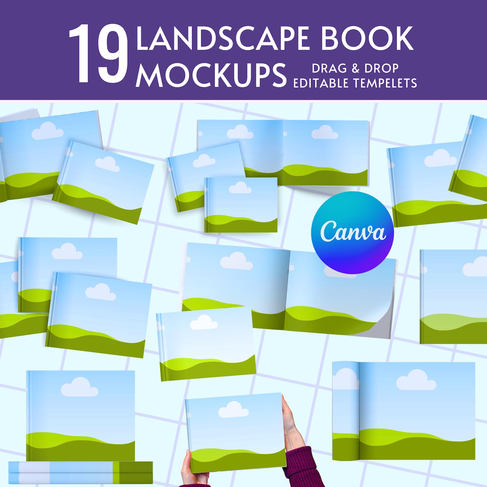 Landscape Book Mockup Canva Templates Bundle | Editable Mockups | KDP ...
