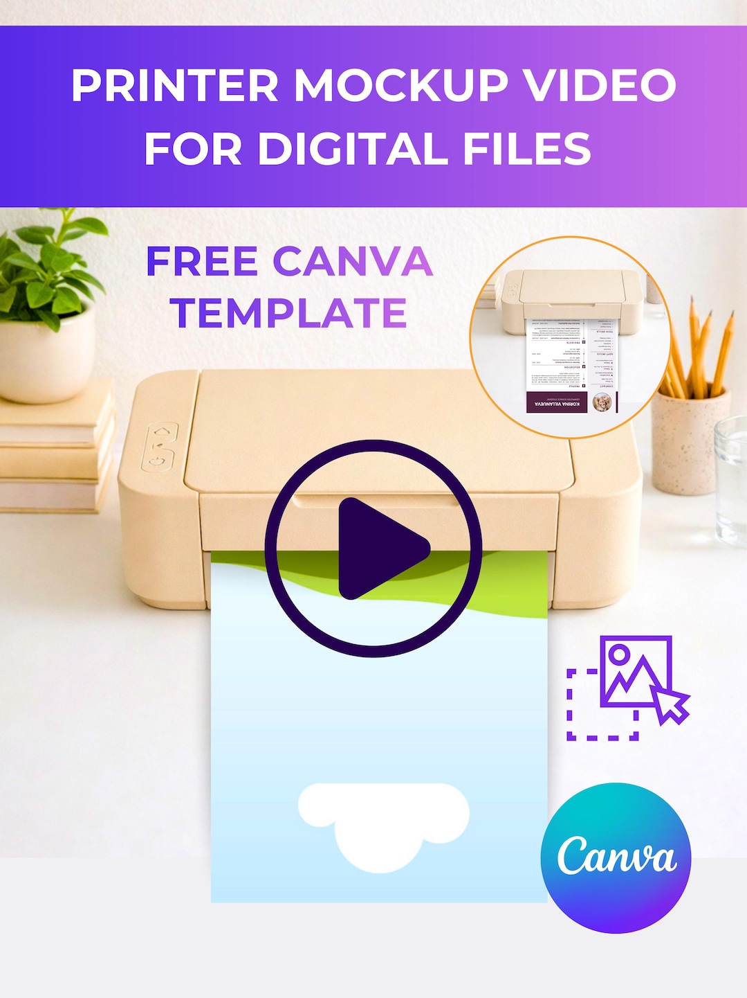 Printer Mockup Video for Digital Files, Canva Editable Frame Template ...