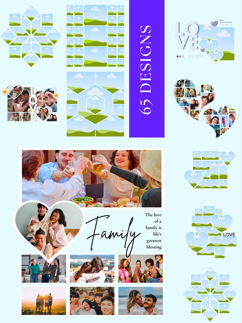 65 Photo Collage Templates, Family, Birthday, Couple, Canva Editable ...