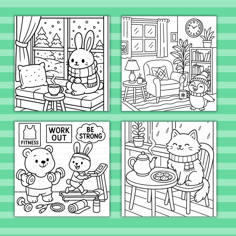 Cozy Coloring Book Comfy Corners, Stress Relief Book, 45 Cute Bold Line ...
