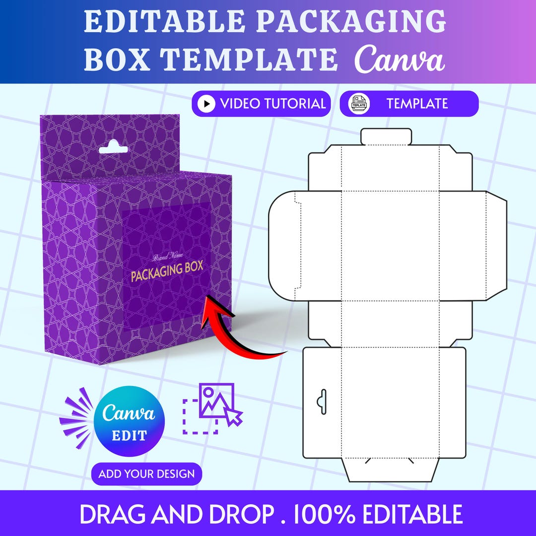 Canva Editable Packaging Box Template | Resizable Die Cut (digital ...