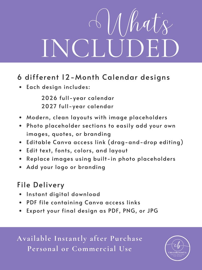 Editable Canva Photo Calendar for 2026 and 2027, 6 Unique 12-month ...