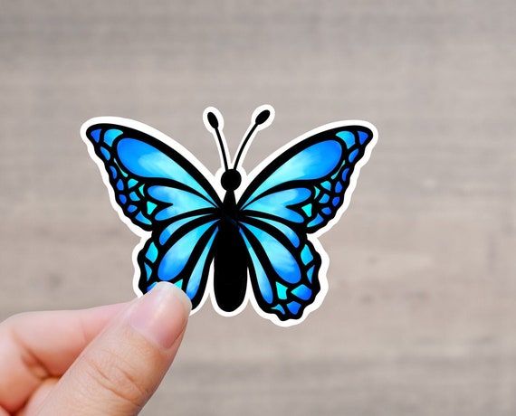 Blue Butterfly Vinyl Sticker Decal Glossy Sticker for - Etsy