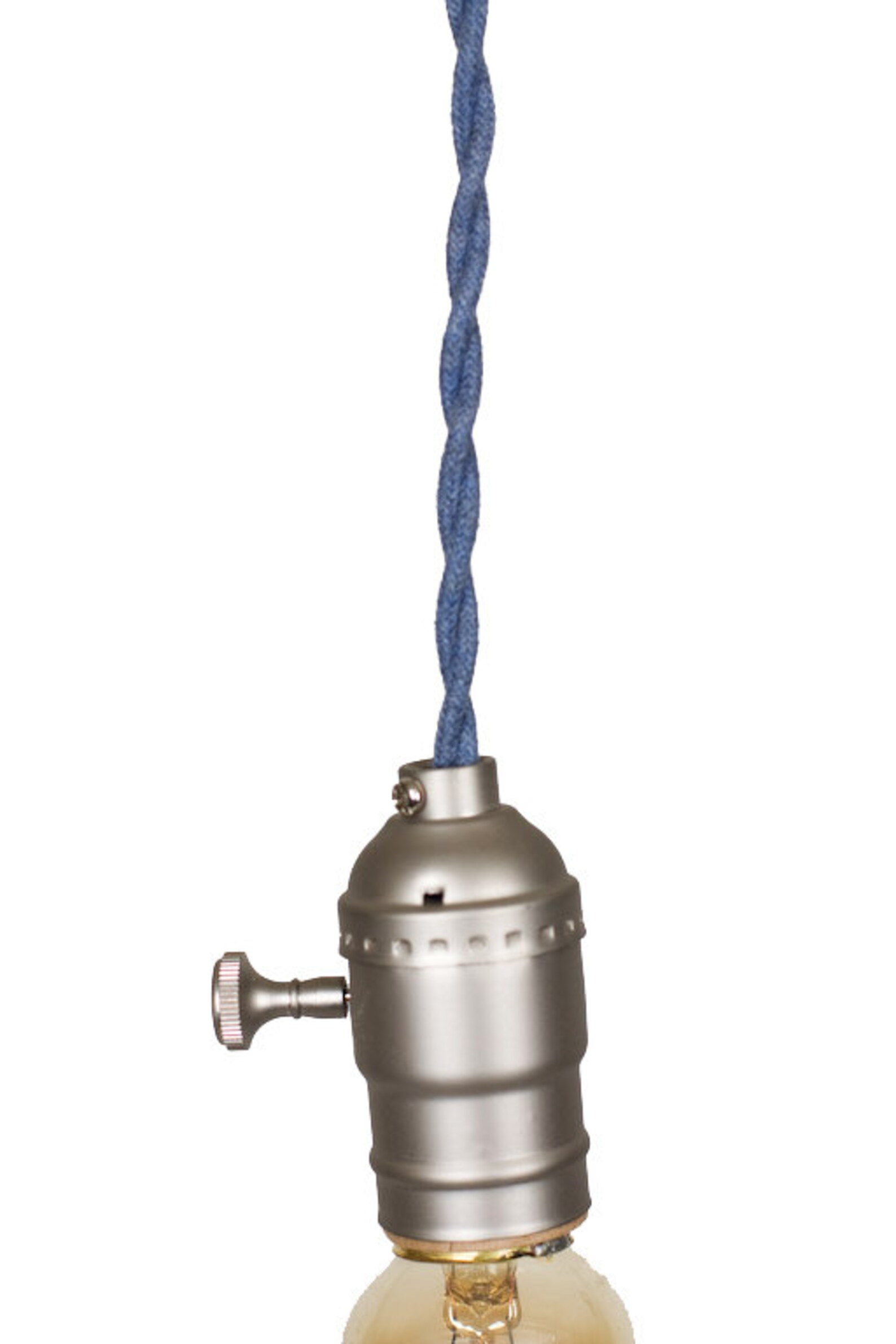Bare Bulb Minimalist Brushed Silver Socket Colored Wire Pendant ( Denim ...